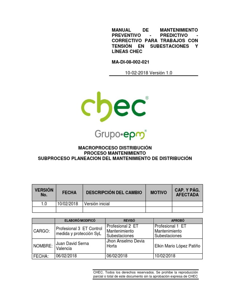 Manual de Mto. Prev-Pred-Correc-Trab Con Tens Sub | PDF | Subestacion ...
