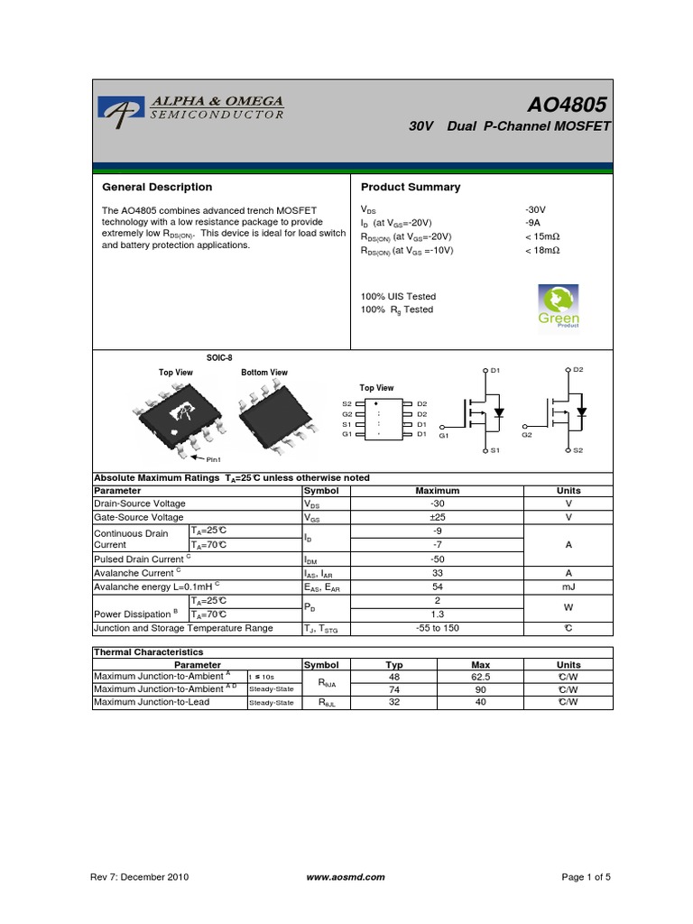 General Description Product Summary: 30V Dual P-Channel MOSFET | PDF ...