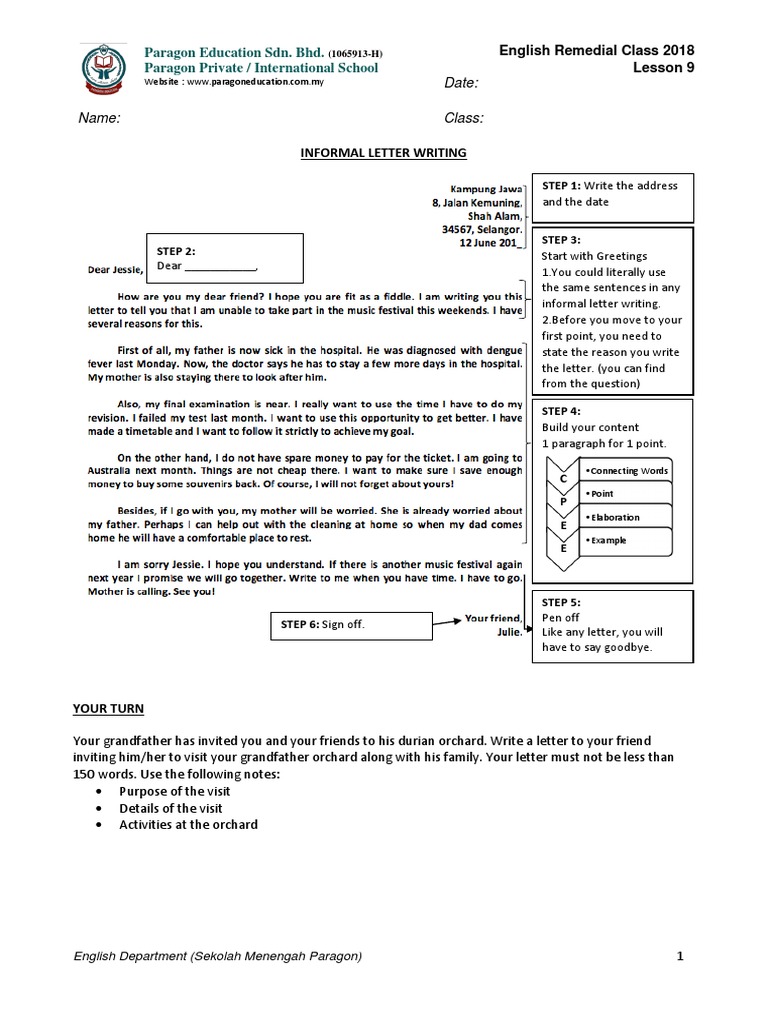 Lesson 9 Remedial - Informal Letter | PDF