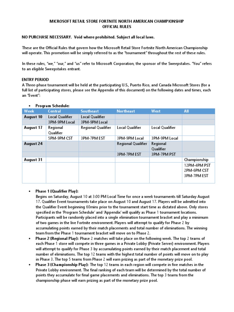 Microsoft Store Fortnite North American Championship - Official Rules ...