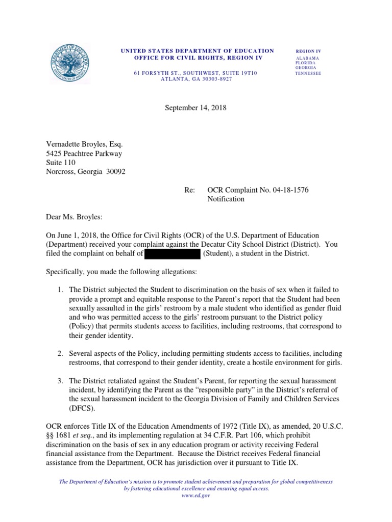 Doe OCR Letter For Pascha Thomas | PDF | Title Ix | Sexual Harassment