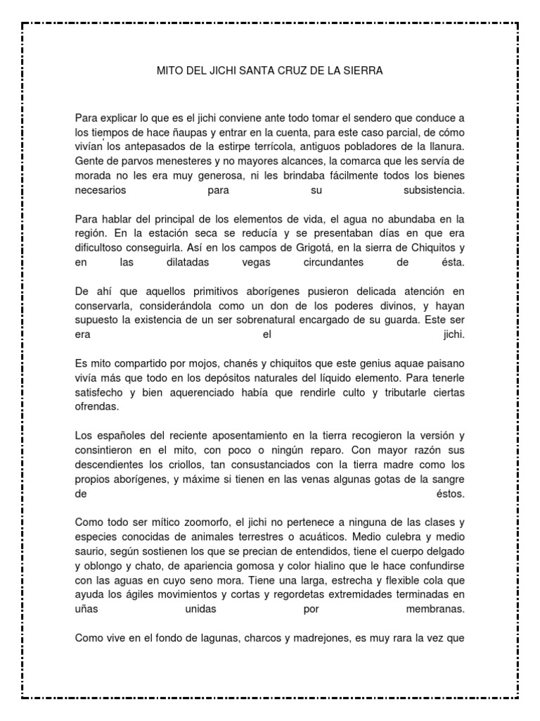 Mito Del Jichi Santa Cruz de La Sierra | Naturaleza