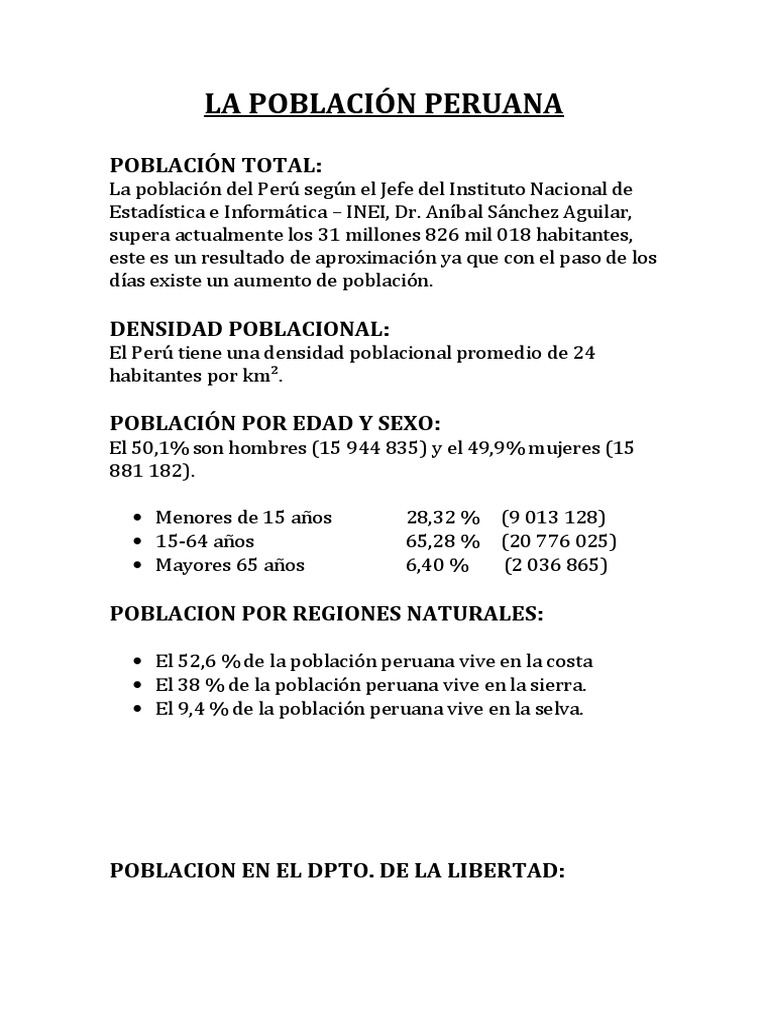 La Población Peruana | PDF | Inmigración | Perú
