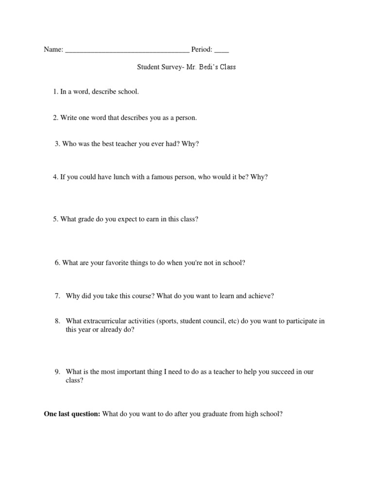 Introduction Survey For Students All Courses | PDF