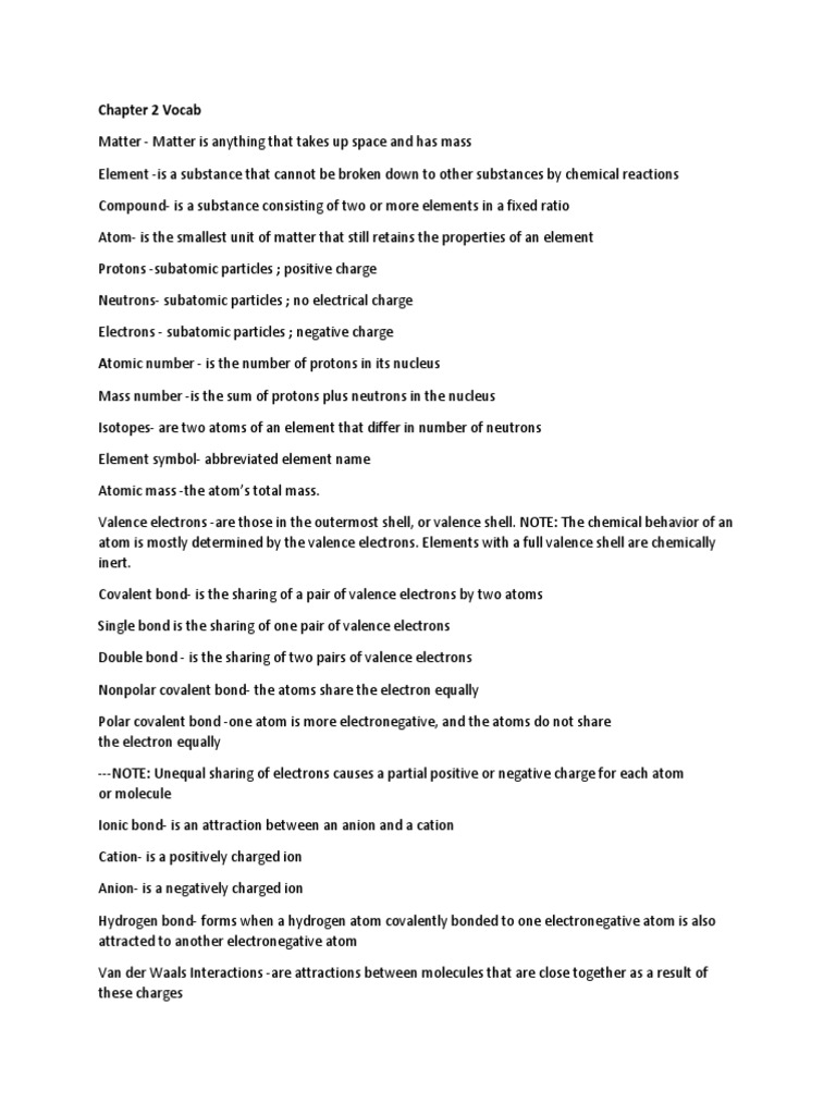 Chapter 2 Chemistry Vocab | PDF