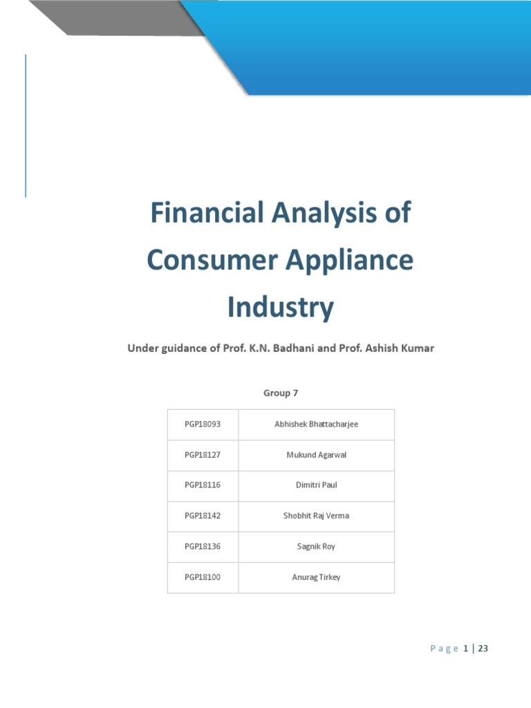 Financial Analysis of Consumer Appliance Industry: Under Guidance of ...