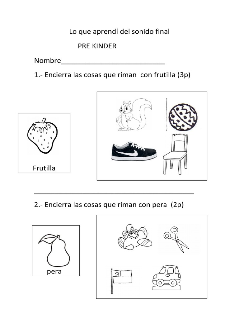 Evaluacion Sonido Final Pre Kinder | PDF | Hogar, jardinería y bricolaje