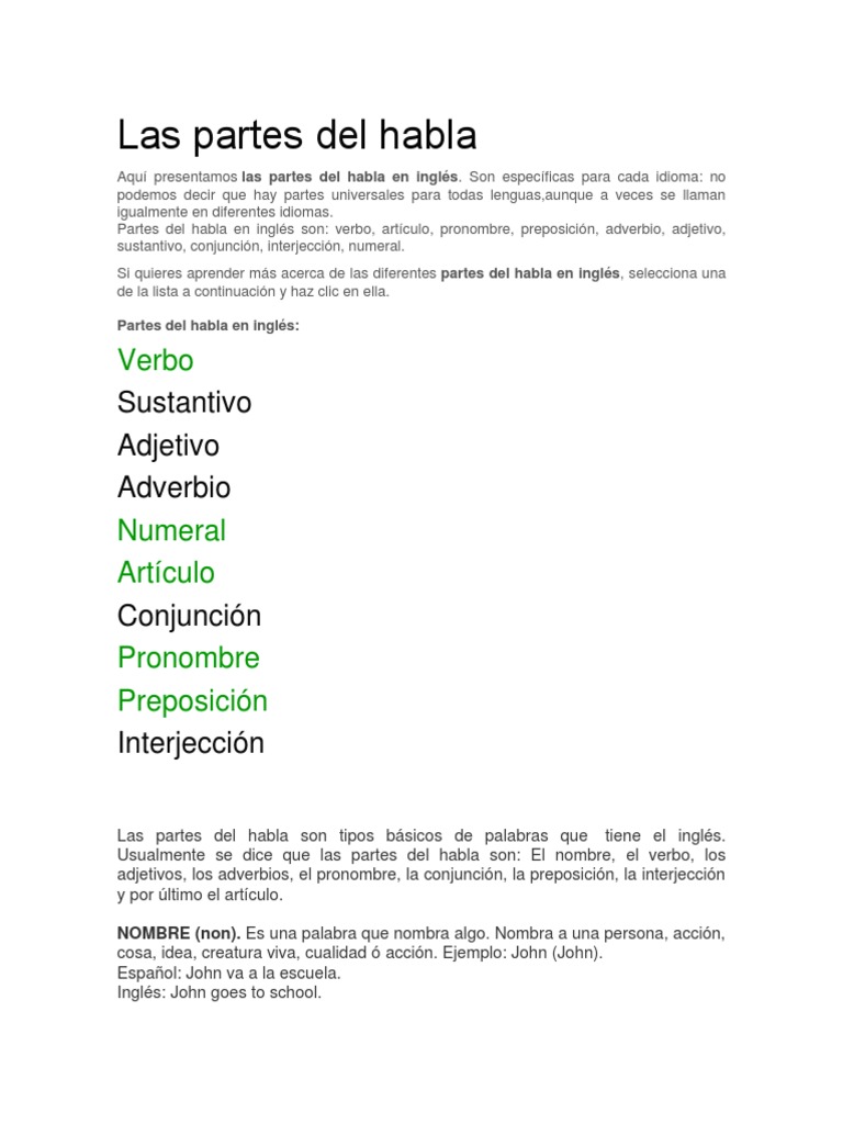 TEMA1 Partes Del Habla | PDF | Verbo | Palabra