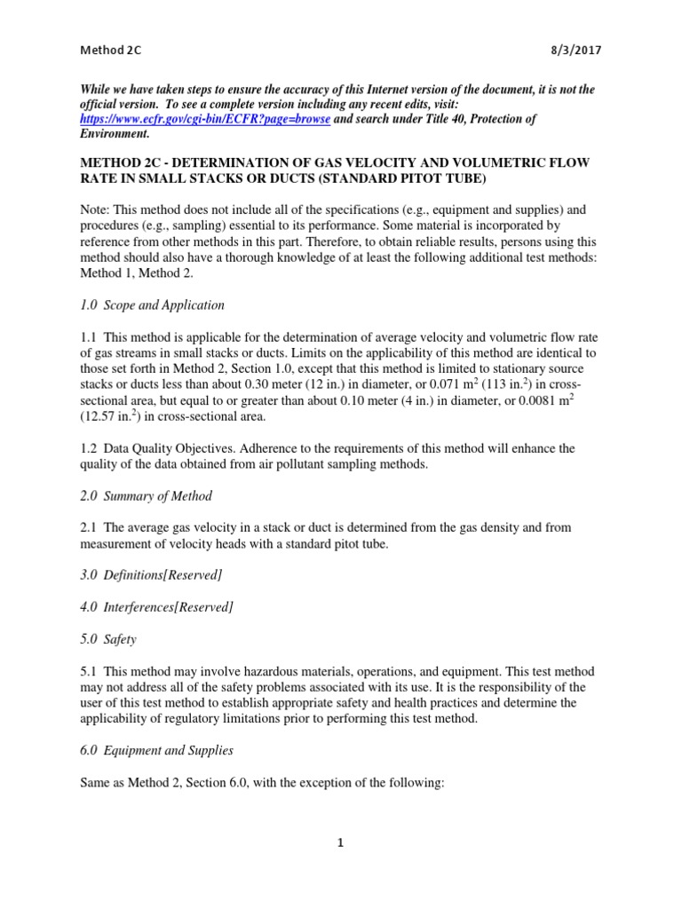 Method 2C - Determination of Gas Velocity and Volumetric Flow Rate in ...