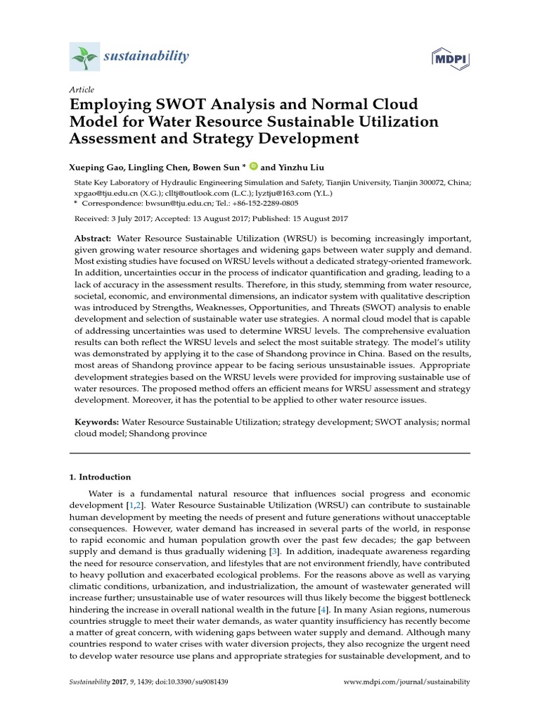 Employing SWOT Analysis and Normal Cloud Model For Water Resource ...