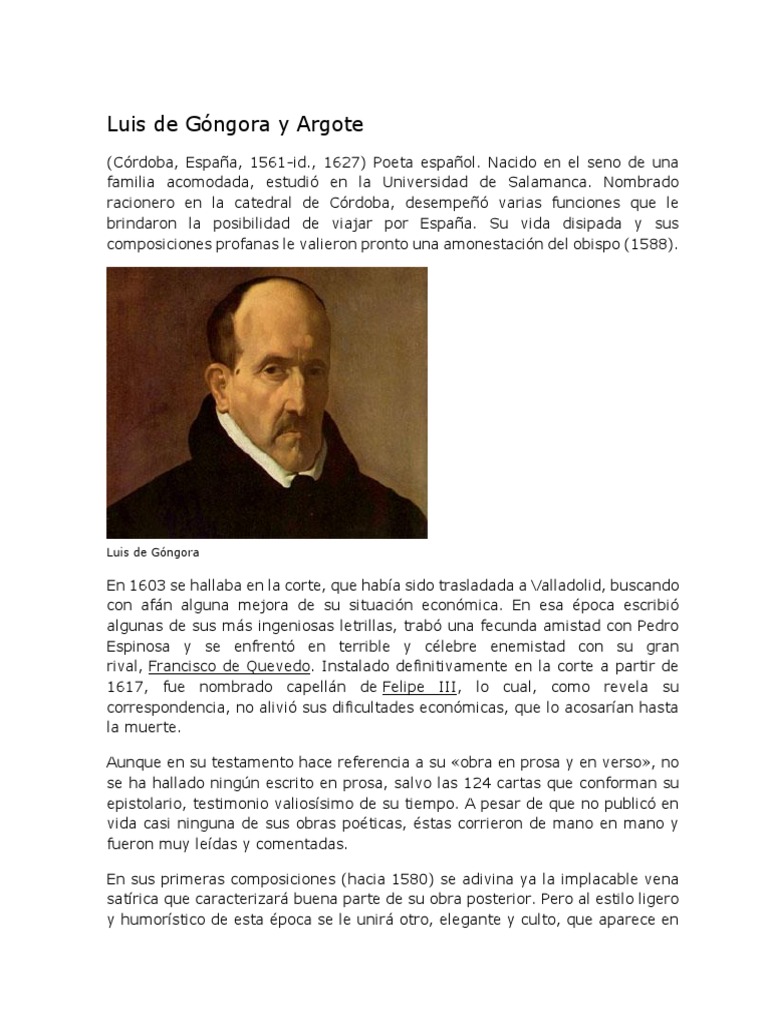 Luis de Góngora: Poeta Barroco | PDF | Poesía | Idiomas