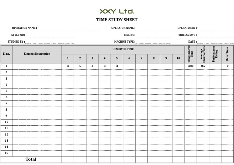 Time Study Sheet | PDF