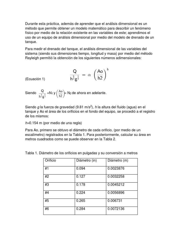 Análisis Dimensional en Drenado de Tanque | PDF | Logaritmo | Física