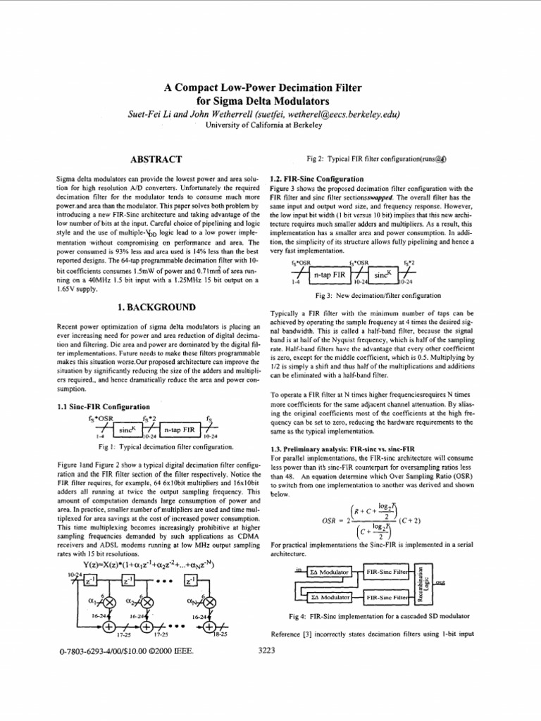 A Compact Low-Power Decimation Filter Sigma Delta Modulators | PDF ...