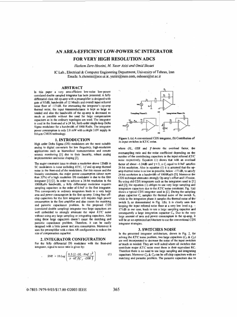 An Area-Efficient Low-Power SC Integrator For Very High Resolution Adcs ...