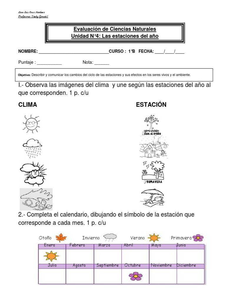 Prueba Estaciones Del Año | PDF