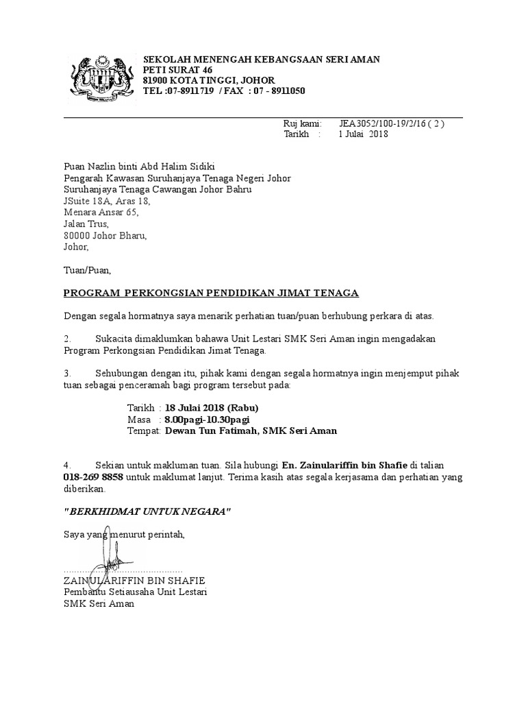 Surat Jemputan Program Jimat Tenaga EEC | PDF