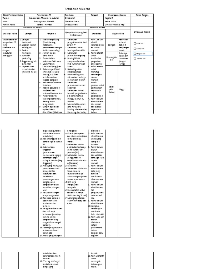 Contoh Tabel Risk Register 25 Juni 2015 | PDF