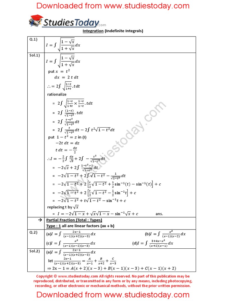 CBSE Class 12 Mathematics Integration Worksheet (5).pdf | Equations ...