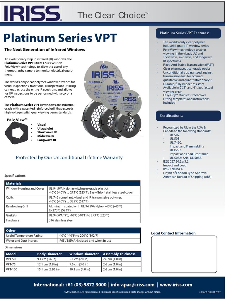 VPT Data Sheet - Final (APAC) | PDF | Infrared | Electromagnetism