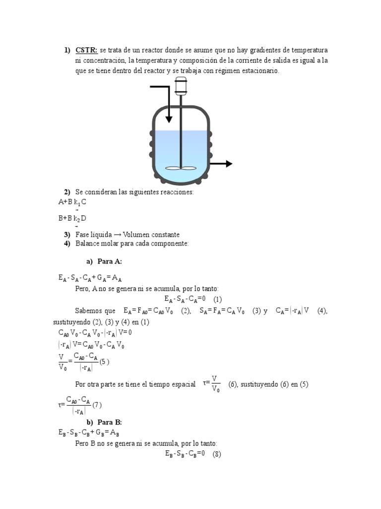 Análisis de Reactores CSTR | PDF | Reactor Quimico | Cinética química