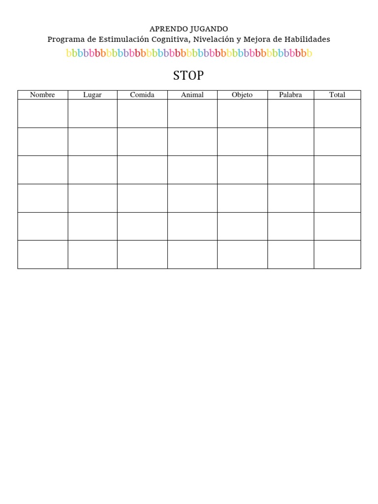 Aprendo Jugando - Plantilla de Juego STOP | PDF