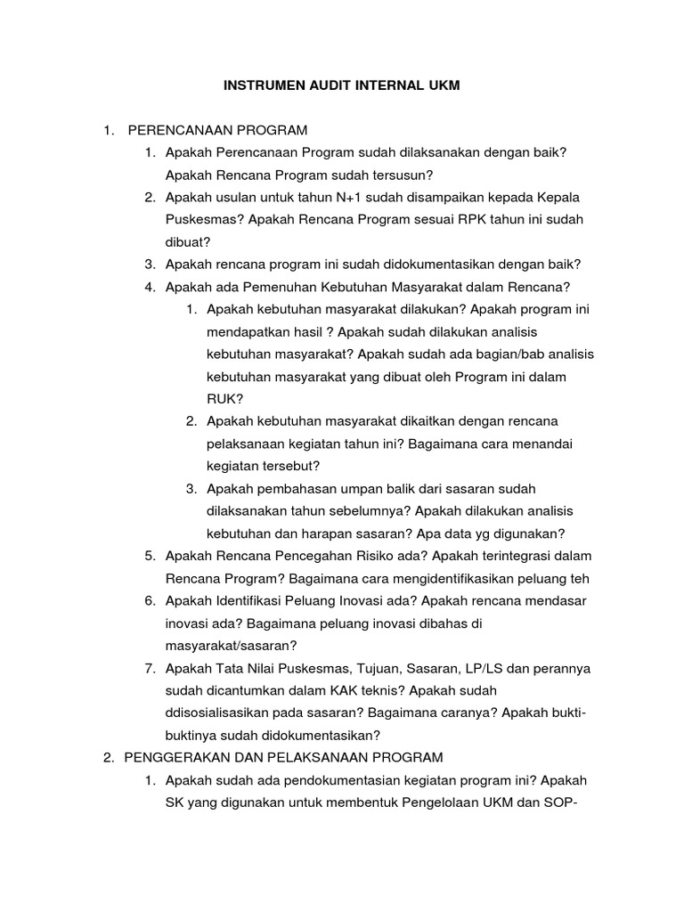 Instrumen Audit Internal Ukm | PDF
