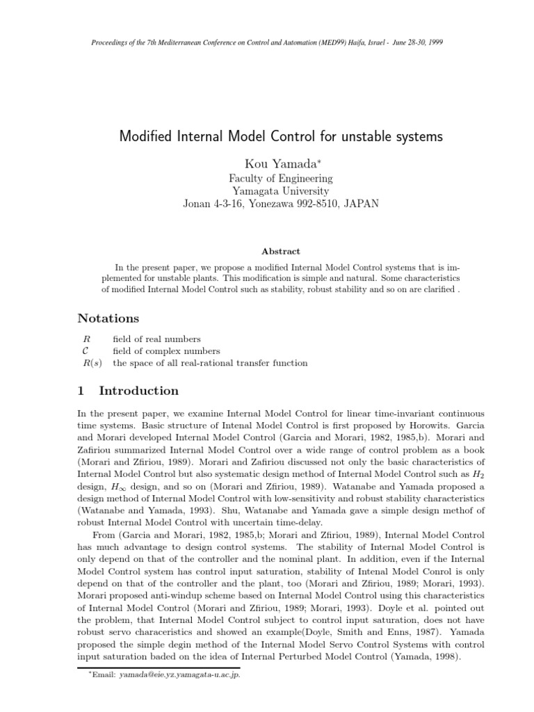 Modified Internal Model Control for Unstable Systems: A Simple and ...