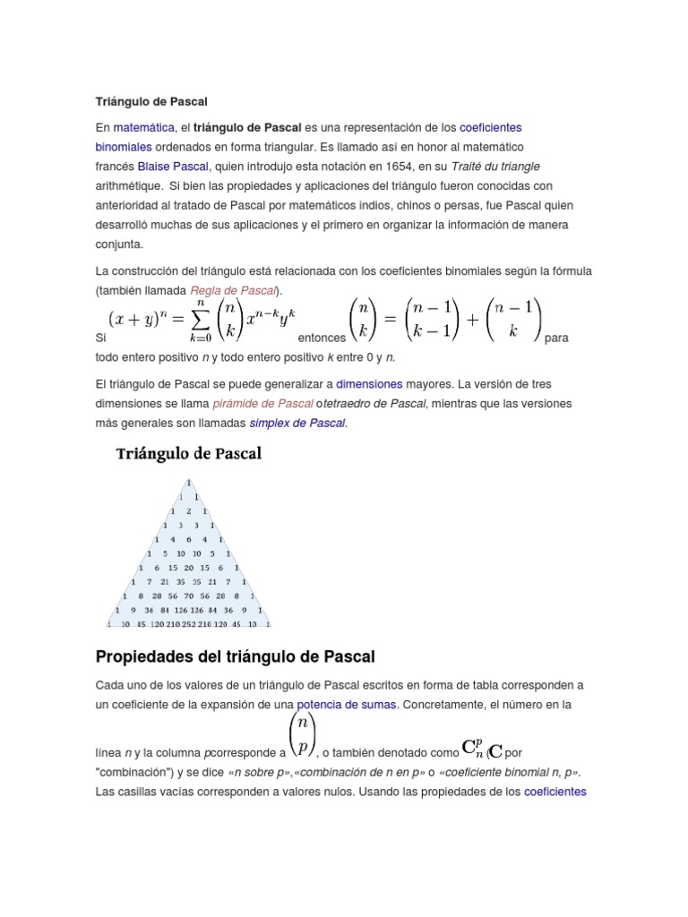 Propiedades del Triángulo de Pascal | PDF | Métodos y materiales de ...