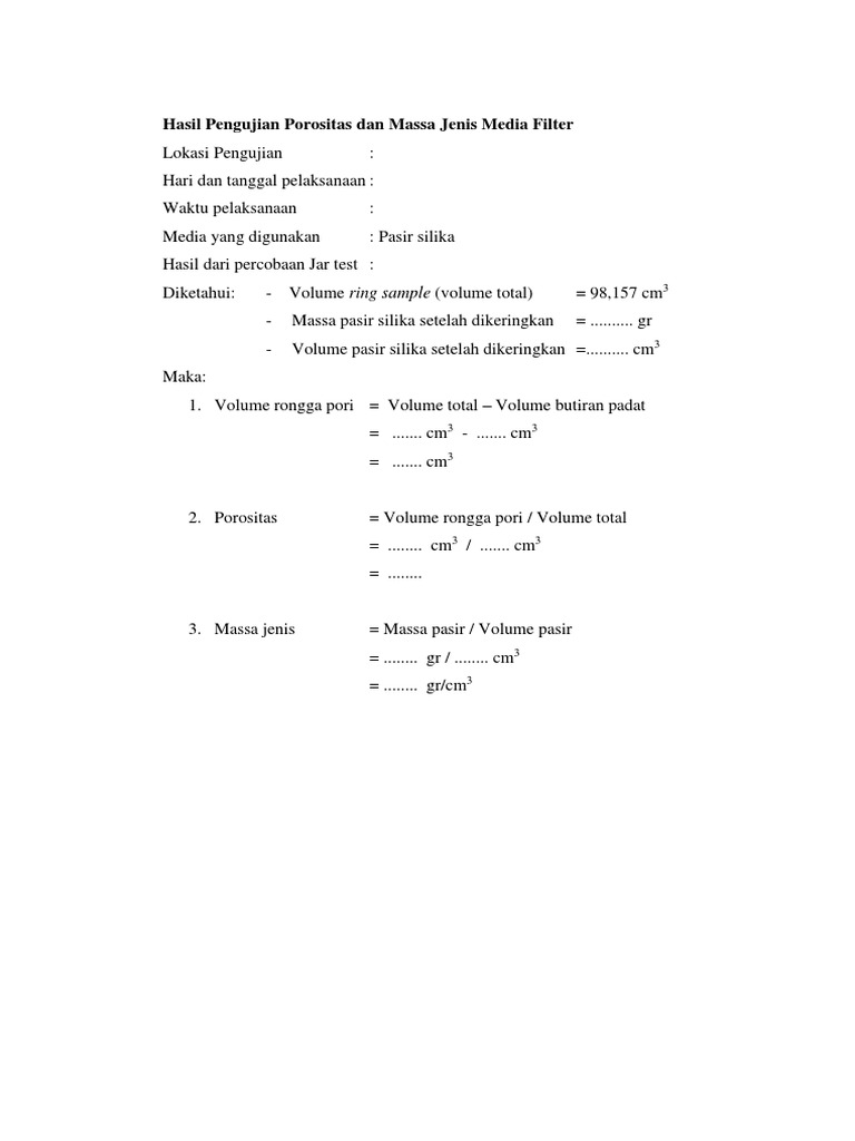 Hasil Pengujian Porositas Dan Massa Jenis Media Filter | PDF | Griya ...