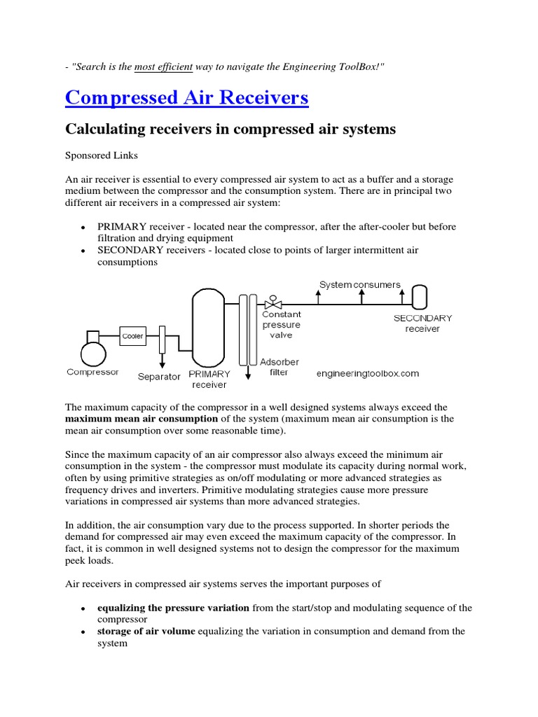 Calculating Receivers in Compressed Air Systems | PDF | Pressure | Mechanical Engineering