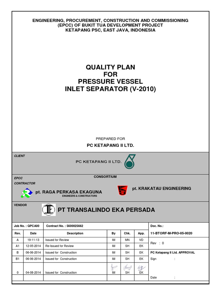 498 Quality Plan Pressure Vessel | PDF | Quality Assurance ...