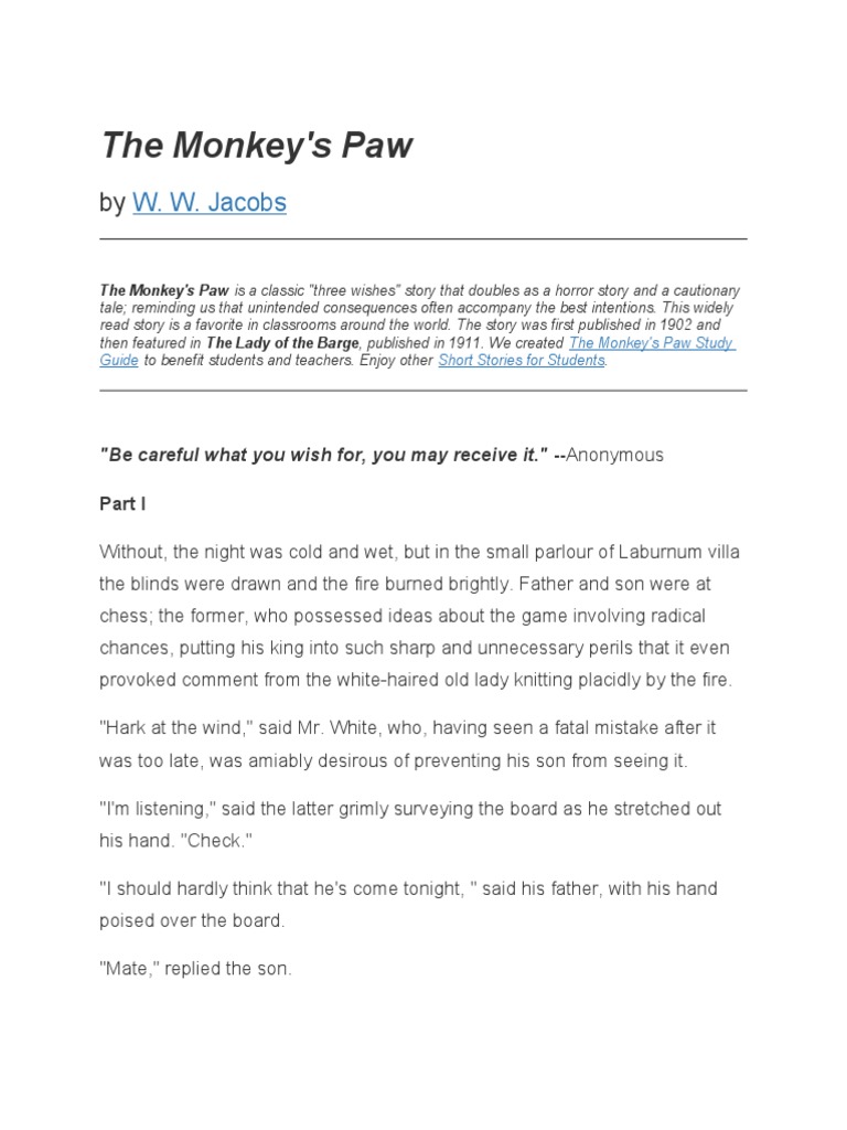 The Monkey's Paw: W. W. Jacobs | PDF | Mystery, Thriller & Crime Fiction