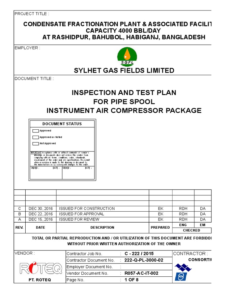 R057-Ac-It-002 (C) - Inspection and Test Plan For Pipe Spool | PDF ...