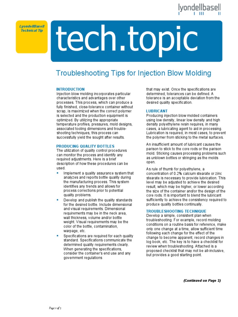 Tech Topic Troubleshooting Tips For Injection Blow Molding | PDF ...