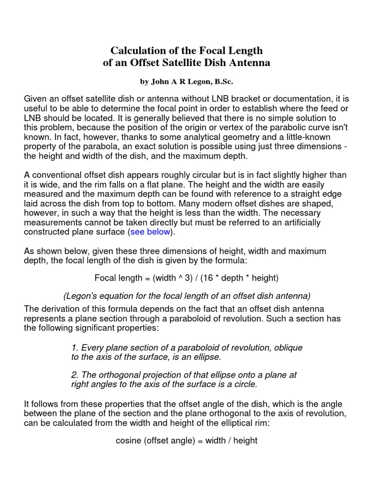 Calculation of The Focal Length of An Offset Satellite Dish Antenna ...