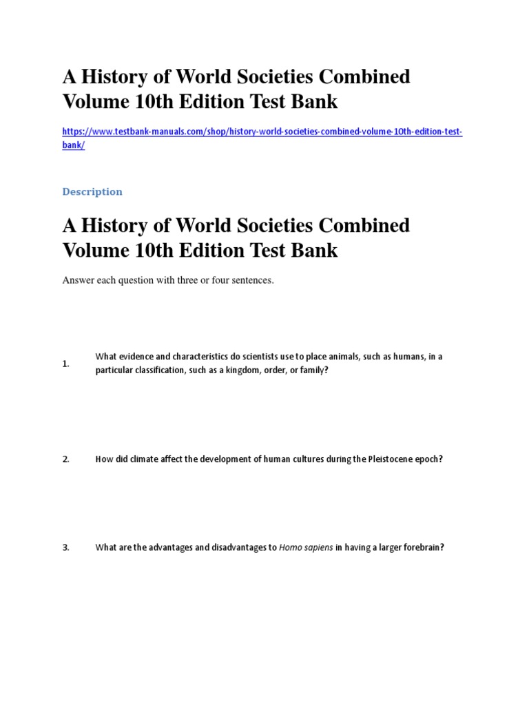 A History of World Societies Combined Volume 10th Edition Test Bank ...