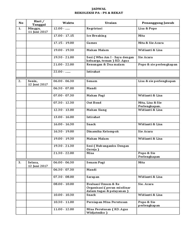 Jadwal Rekoleksi | PDF