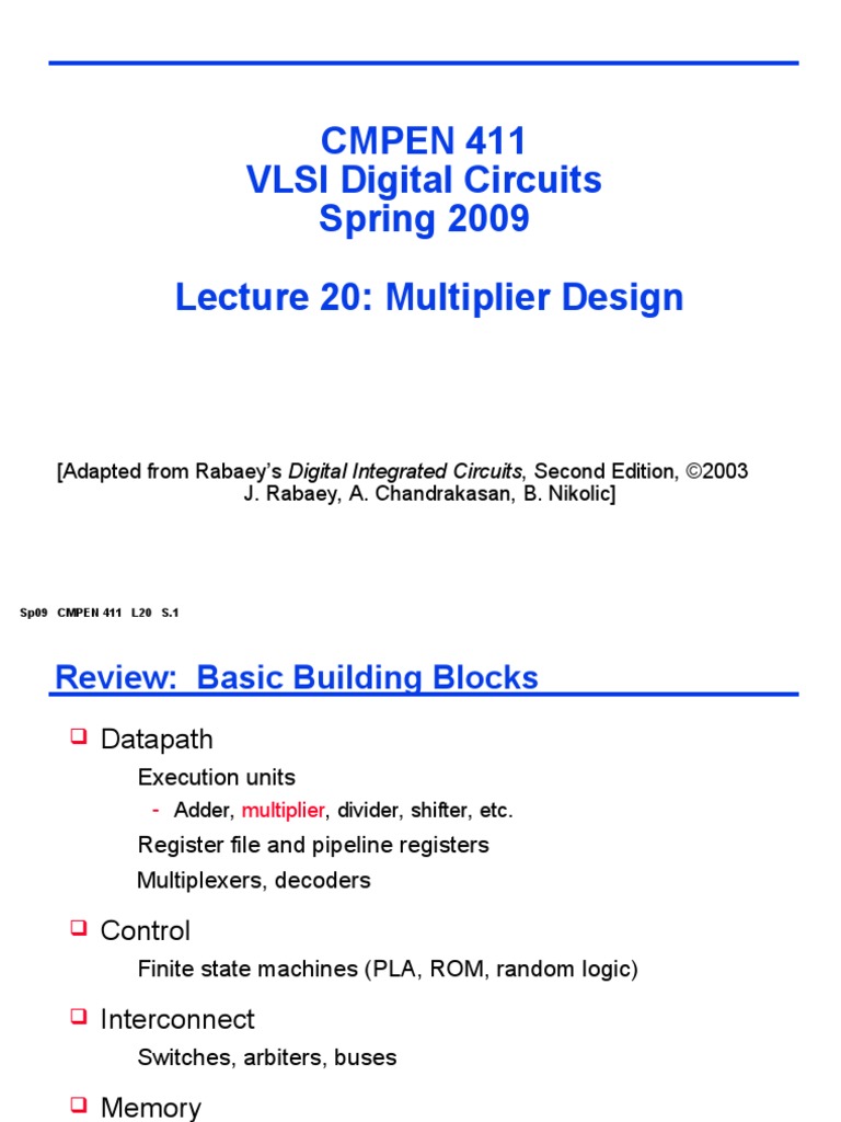 Multiplier in Vlsi PDF | PDF | Arithmetic | Electronic Engineering