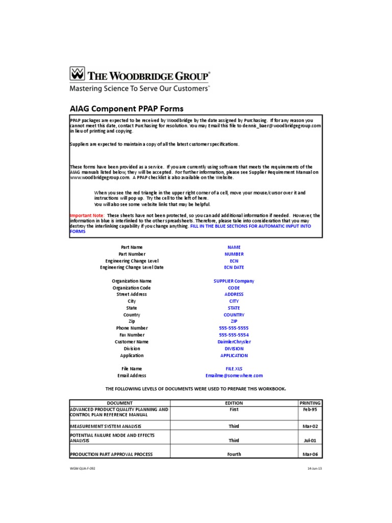 AIAG Component PPAP Forms: Important Note | Download Free PDF | Business