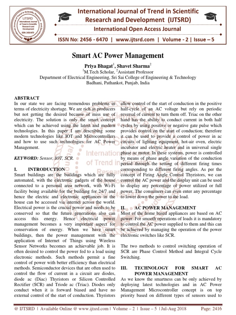 Smart AC Power Management | PDF | Microcontroller | Internet Of Things