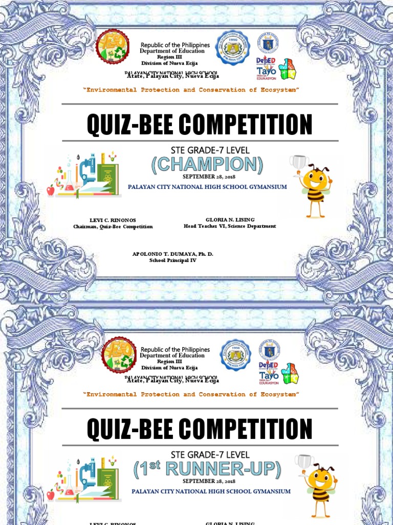 Quiz-Bee Competition: Ste Grade-7 Level | PDF | Philippines | Schools