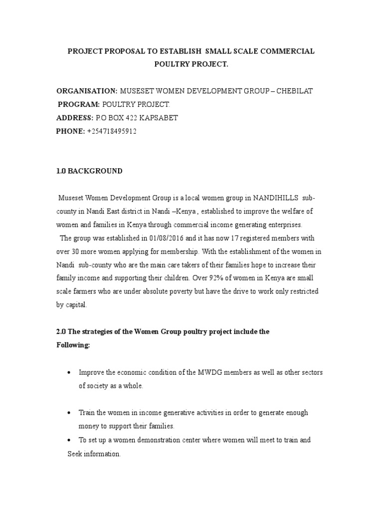 Small Scale Poultry Farming Proposal | PDF | Chicken | Farmer