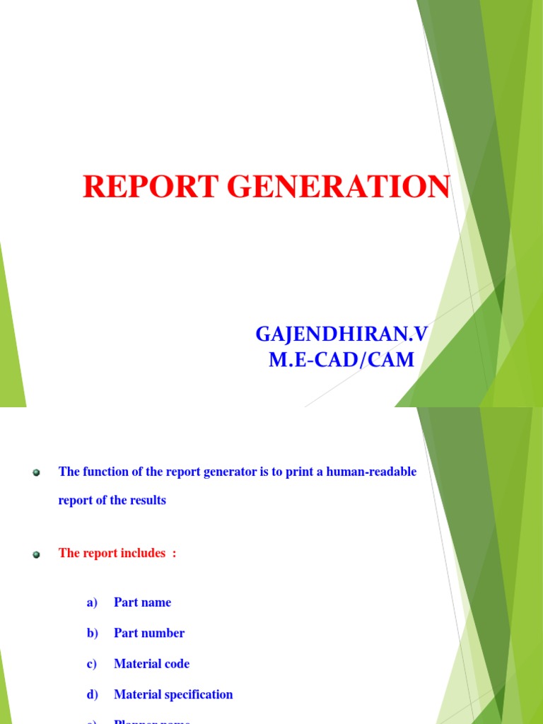 Report Generation: Gajendhiran.V M.E-Cad/Cam | PDF | Machining ...