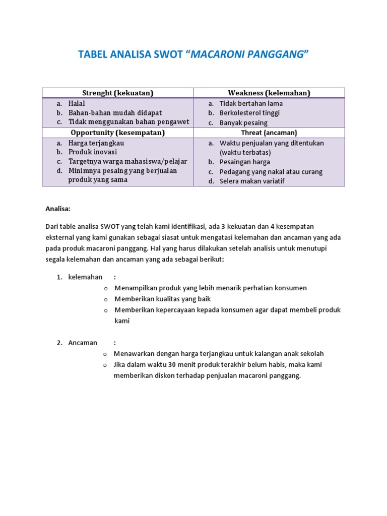 Tabel Analisa Swot | PDF