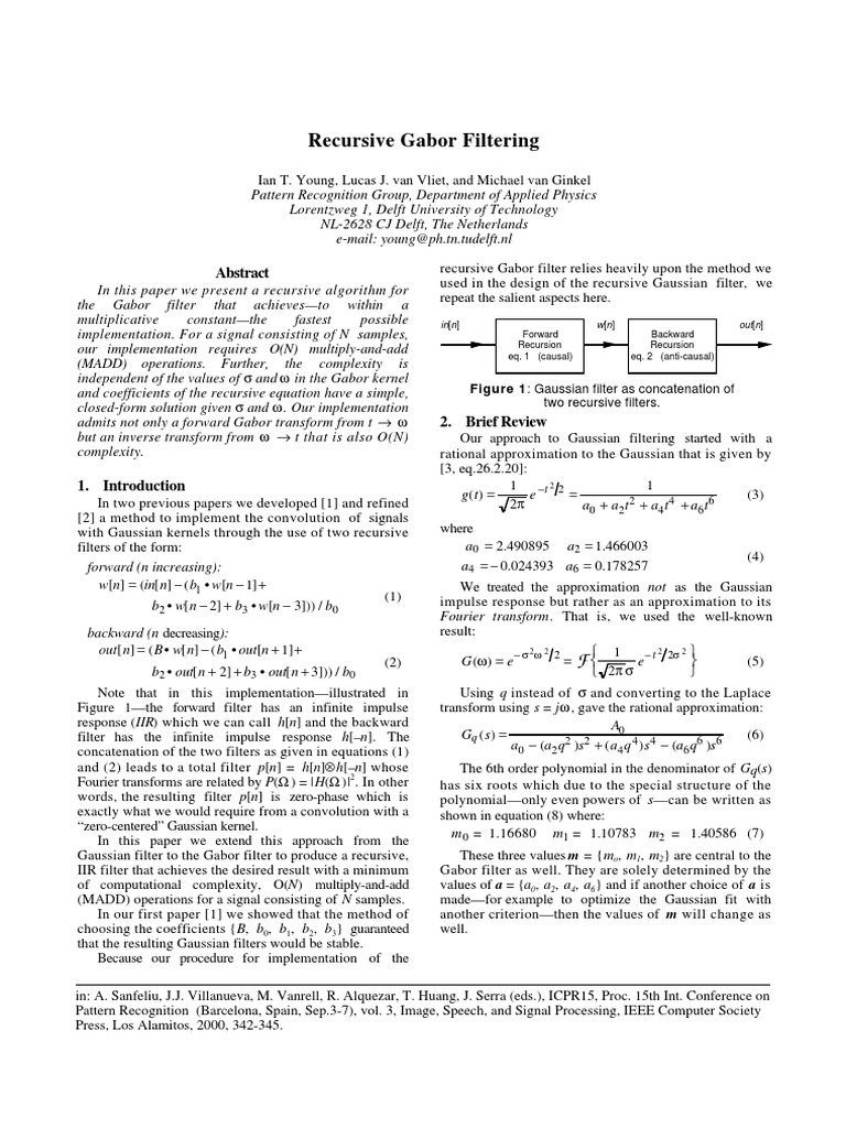 Recursive Gabor Filtering | PDF | Filter (Signal Processing) | Fourier Transform