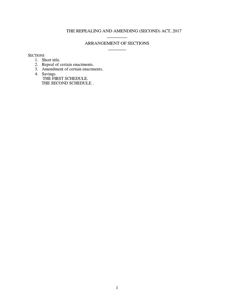 The Repealing and Amending (Second) Act, 2017 - Arrangement of Sections ...