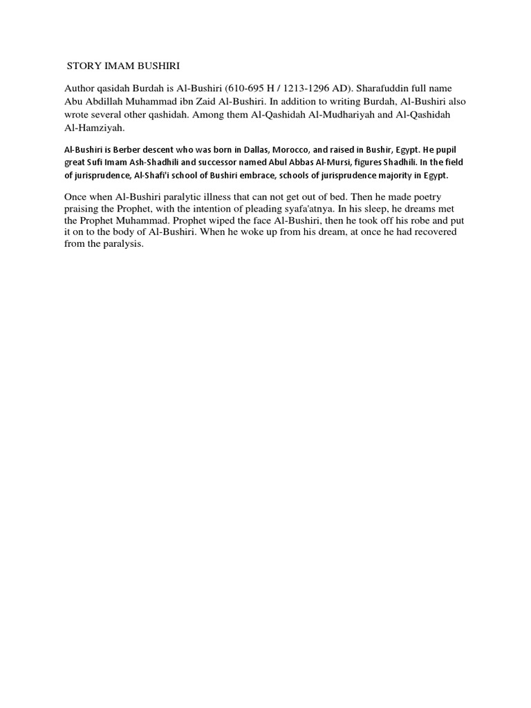 Al-Bushiri: Poet and Sufi Healer | PDF | Religion & Spirituality