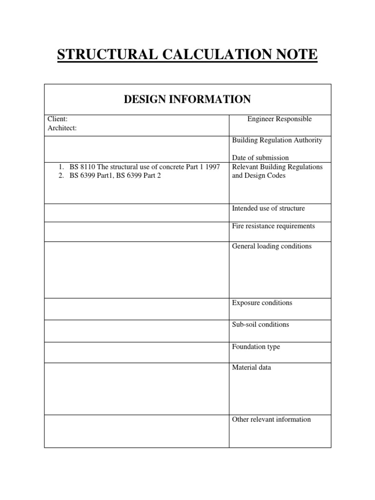 Structural Calculation Note: Design Information | PDF