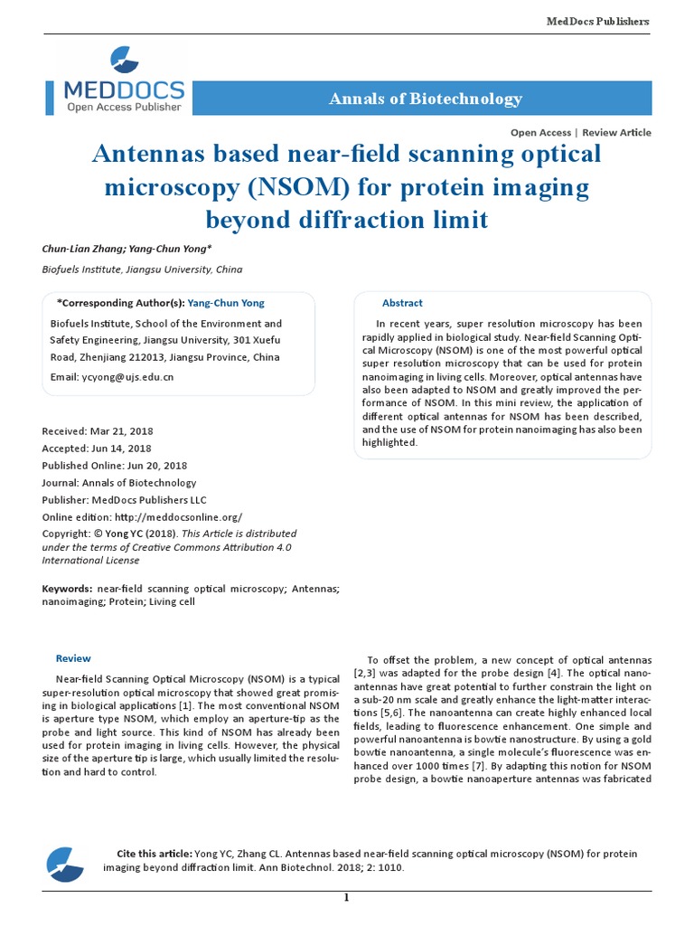 Antennas Based Near Field Scanning Optical Microscopy (NSOM) For Protein Imaging Beyond ...